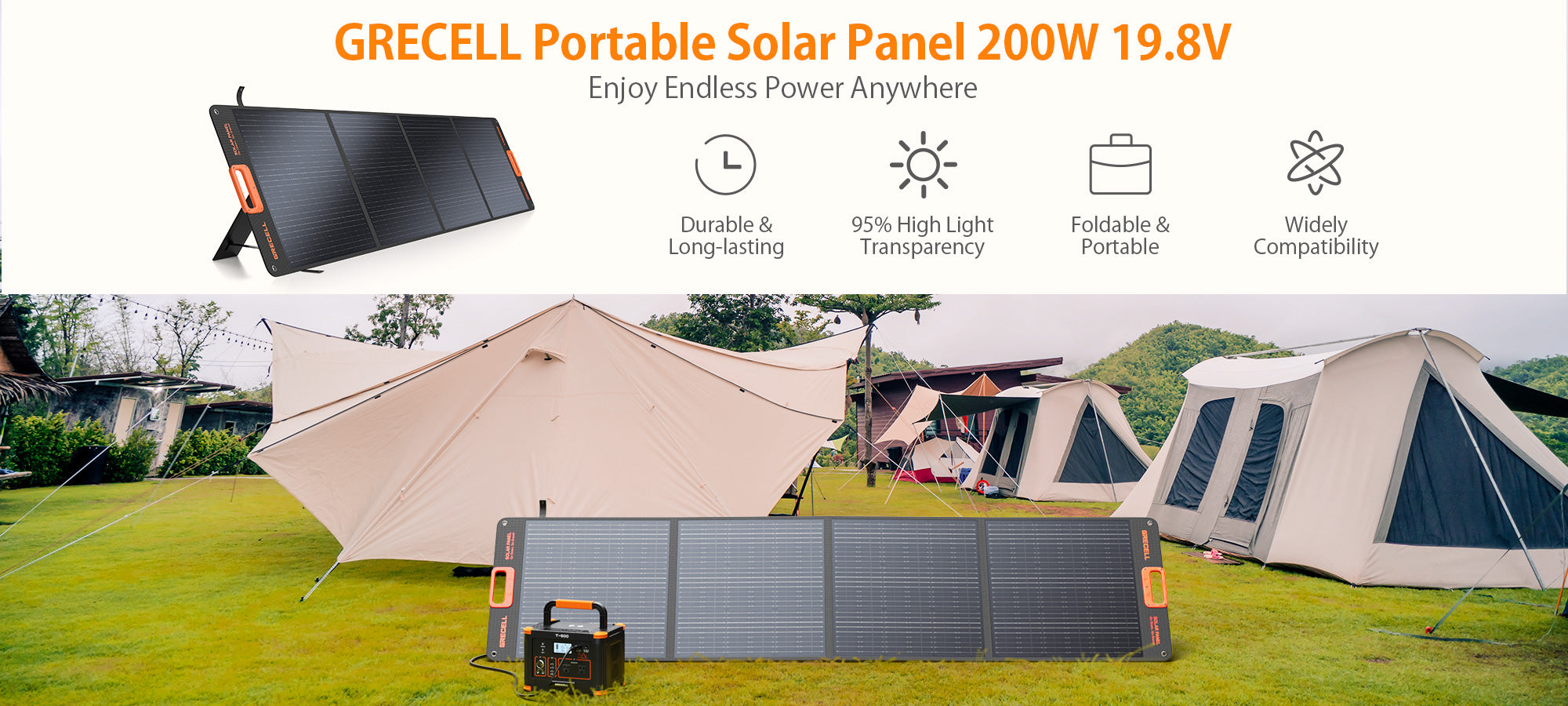 GRECELL 200W Portable Solar Panel - GRECELL